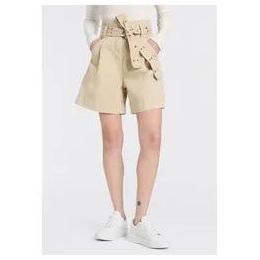 Shorts BOSS ORANGE "Tulina Premium Damenmode", Damen, Gr. 38, N-Gr, open beige 287, Twill, Obermaterial: 97% Baumwolle, 3% Elasthan, unifarben, kurz, Hosen Shorts, mit &Ouml;sen-G&uuml;rtel, Paperbag-Stil
