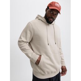 Jack & Jones PlusSize Kapuzensweatshirt "JJESOHO SWEAT HOOD NOOS PLS", Herren, Gr. 5XL, gelb (moonbeam), angeraute Sweatware, Obermaterial: 80% Baumwolle, 20% Polyester, JACK & JONES PLUSSIZE, bedruckt, regular fit, Rippb&uuml;ndchen, Sweatshirts, mit Logobranding