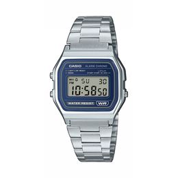 Chronograph CASIO VINTAGE, edelstahlfarben, dunkelblau, Armbanduhren, Damen, Chronograph, Quarzuhr, Armbanduhr, Damenuhr, Herrenuhr, Edelstahlarmband, digital