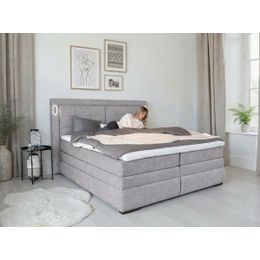 Boxspringbett OTTO HOME "MIVVA inkl. Bettkasten & Topper, Komfortliegeh&ouml;he: 67 cm", hellgrau, B:204cm L:215cm, Holz teilmassiv, Holzwerkstoff, Spanplatte, Komplettbetten, Boxspringbett, in H3, H4 oder Hmix H3/H4, wahlweise mit oder ohne LED-Leuchten