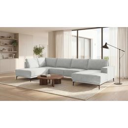 Wohnlandschaft OTTO HOME "XXL Sofa Oland, Struktur, Flachgewebe, Luxus-Microfaser, Boucle", beige (sand), B:345cm H:85cm T:210cm, 100% Polyester, Sofas, Wohnlandschaft, U-Form, 345 cm, Wellenunterfederung, Skandi-Design, Metallf&uuml;&szlig;e