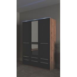 Kleiderschrank Priess "Schrank Garderobe W&auml;scheschrank Barcelona in 5 Breiten", schwarz (astkernbuche, schwarz), B:140cm H:193cm T:54cm, Holzwerkstoff, Schr&auml;nke, Kleiderschrank, viel Stauraum, ger&auml;umige Schubk&auml;sten, mit Spiegel, MADE IN GERMANY