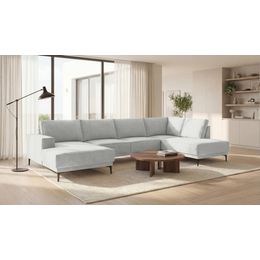 Wohnlandschaft OTTO HOME "XXL Sofa Oland, Struktur, Flachgewebe, Luxus-Microfaser, Boucle", beige (sand), B:345cm H:85cm T:210cm, 100% Polyester, Sofas, Wohnlandschaft, U-Form, 345 cm, Wellenunterfederung, Skandi-Design, Metallf&uuml;&szlig;e