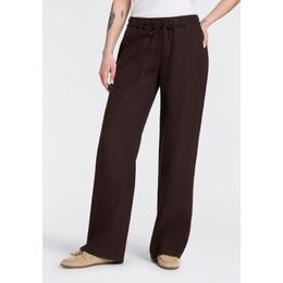 Leinenhose MAC "CHIARA BELT", Damen, Gr. 38, L&auml;nge 34, truffle braun, Obermaterial: 100% Leinen, weit kn&ouml;chellang, Hosen, Sommerhose Wide Fit, mit geradem, weitem Bein