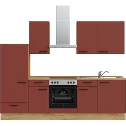 K&uuml;chenzeile Nobilia "Easytouch I", NEU: individuell anpassbar mit gratis Profi-Beratung", rot (k&uuml;che: rot, korpus: eiche sierra nachbildung, arbeitsplatte: eiche sierra nachbildung), B:270,3cm H:216,6cm T:60cm, Komplettk&uuml;chen-Sets, K&uuml;chenzeile, vormontiert, Breite 270 cm, Ausrichtung w&auml;hlbar, wahlw. mit E-Ger&auml;ten