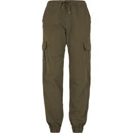 Cargohose Urban Classics "Urban Classics Damen Ladies High Waist Cargo Jogging Pants", Damen, Gr. L, US-Gr&ouml;&szlig;en, summerolive, 98% Baumwolle, 2% Elasthan, unifarben, normal, Hosen Cargohose