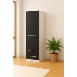 Kleiderschrank Priess "Schrank Garderobe W&auml;scheschrank Barcelona in 5 Breiten", schwarz (schwarz, wei&szlig;), B:48cm H:193cm T:54cm, Holzwerkstoff, Schr&auml;nke, Kleiderschrank, viel Stauraum, ger&auml;umige Schubk&auml;sten, mit Spiegel, MADE IN GERMANY