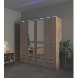 Kleiderschrank Priess "Schrank Garderobe W&auml;scheschrank Barcelona in 5 Breiten", braun (struktureichefarben hell), B:185cm H:193cm T:54cm, Holzwerkstoff, Schr&auml;nke, Kleiderschrank, viel Stauraum, ger&auml;umige Schubk&auml;sten, mit Spiegel, MADE IN GERMANY