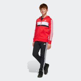 Trainingsanzug adidas Sportswear "SEASONAL ESSENTIALS TIBERIO 3-STREIFEN KIDS", Jungen, Gr. 152, rot (pure ruby, wei&szlig;), Obermaterial: 70% Baumwolle, 30% Polyester, Sportanz&uuml;ge Trainingsanzug