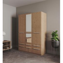 Kleiderschrank Priess "Schrank Garderobe W&auml;scheschrank Barcelona in 5 Breiten", braun (edelbuchefarben), B:140cm H:193cm T:54cm, Holzwerkstoff, Schr&auml;nke, Kleiderschrank, viel Stauraum, ger&auml;umige Schubk&auml;sten, mit Spiegel, MADE IN GERMANY