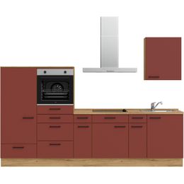 K&uuml;chenzeile Nobilia "Easytouch I", NEU: individuell anpassbar mit gratis Profi-Beratung", rot (k&uuml;che: rot, korpus: eiche sierra nachbildung, arbeitsplatte: eiche sierra nachbildung), B:300,3cm H:216,6cm T:60cm, Komplettk&uuml;chen-Sets, K&uuml;chenzeile, vormontiert, Breite 300 cm, Ausrichtung w&auml;hlbar, wahlw. mit E-Ger&auml;ten
