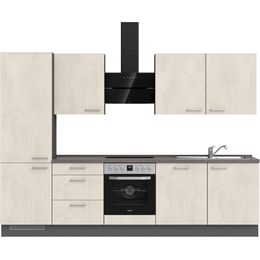 K&uuml;chenzeile Nobilia "Riva II", NEU: individuell anpassbar mit gratis Profi-Beratung", wei&szlig; (k&uuml;che: wei&szlig;, korpus: schiefergrau, arbeitsplatte: beton schiefergrau nachbildung), B:300,3cm H:216,6cm T:60cm, Komplettk&uuml;chen-Sets, K&uuml;chenzeile, vormontiert, Breite 300 cm, Ausrichtung w&auml;hlbar, wahlw. mit E-Ger&auml;ten