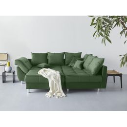 Ecksofa Collection AB "Innsbruck L-Form, B: 247 cm", gr&uuml;n (flaschengr&uuml;n), B:247cm H:87cm T:189cm, Microfaser PRIMABELLE (100% Polyester), Struktur (90% Polyester, 10% Polyacryl), Samtvelours (100% Polyester), Luxus-Microfaser Antiklederoptik (100% Polyester), Sofas, Ecksofa, Set: Sofa & Hocker, 3 Zierkissen, Federkern