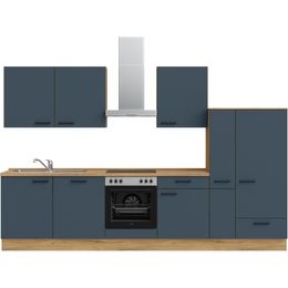 K&uuml;chenzeile Nobilia "Easytouch I", NEU: individuell anpassbar mit gratis Profi-Beratung", blau (k&uuml;che: blau, korpus: eiche sierra nachbildung, arbeitsplatte: eiche sierra nachbildung), B:330,3cm H:216,6cm T:60cm, Komplettk&uuml;chen-Sets, K&uuml;chenzeile, vormontiert, Breite 330 cm, Ausrichtung w&auml;hlbar, wahlw. mit E-Ger&auml;ten