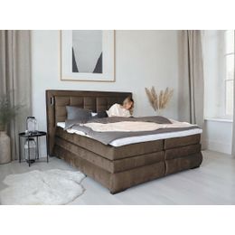 Boxspringbett OTTO HOME "MIVVA inkl. Bettkasten & Topper, Komfortliegeh&ouml;he: 67 cm", braun, B:204cm L:215cm, Holz teilmassiv, Holzwerkstoff, Spanplatte, Komplettbetten, Boxspringbett, in H3, H4 oder Hmix H3/H4, wahlweise mit oder ohne LED-Leuchten