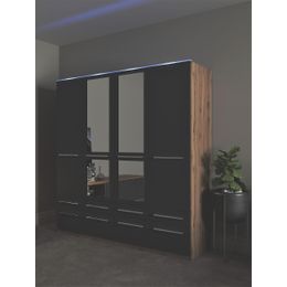 Kleiderschrank Priess "Schrank Garderobe W&auml;scheschrank Barcelona in 5 Breiten", schwarz (astkernbuche, schwarz), B:185cm H:193cm T:54cm, Holzwerkstoff, Schr&auml;nke, Kleiderschrank, viel Stauraum, ger&auml;umige Schubk&auml;sten, mit Spiegel, MADE IN GERMANY