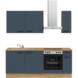 K&uuml;chenzeile Nobilia "Easytouch I", NEU: individuell anpassbar mit gratis Profi-Beratung", blau (k&uuml;che: blau, korpus: eiche sierra nachbildung, arbeitsplatte: eiche sierra nachbildung), B:210,3cm H:216,6cm T:60cm, Komplettk&uuml;chen-Sets, K&uuml;chenzeile, vormontiert, Breite 210 cm, Ausrichtung w&auml;hlbar, wahlw. mit E-Ger&auml;ten