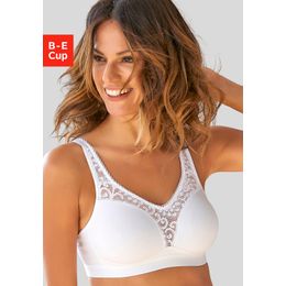 Entlastungs-BH Petite Fleur, Damen, Gr. 100, Cup B, wei&szlig;, Trikot;Spitze, Obermaterial: 80% Baumwolle, 11% Polyamid, 9% Elasthan, Basic, BHs Entlastungs-BH, ohne B&uuml;gel, Baumwoll-Qualit&auml;t&ndash; auch ideal f&uuml;r gro&szlig;e Gr&ouml;&szlig;en