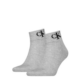 Kurzsocken Calvin Klein Jeans "CKJ MEN QUARTER 2P MONOGRAM", Damen, Gr. 39-42, grau (light grau melange), Baumwollmischung, normal, Socken, mit dezenter Logostickerei, komfortable Frotteesohle