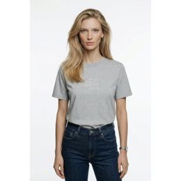 T-Shirt Calvin Klein Jeans "CLASSIC SEASONAL MONOLOGO TEE", Damen, Gr. S, bc06 grau heather, Web, Obermaterial: 100% Baumwolle, meliert, regular fit taillenbedeckt, Rundhals, eingesetzt abgesteppte Kante, Shirts T-Shirt, Regular fit, Logoschriftzug