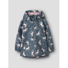 Outdoorjacke name it "NMFMAXI JACKET LI AOP NOOS", M&auml;dchen, Gr. 92, vintage indigo aop:8 horse, Web, Obermaterial: 100% Polyester, bedruckt, Po-bedeckend, elastischer Bund, Jacken Outdoorjacke