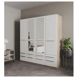 Kleiderschrank Priess "Schrank Garderobe W&auml;scheschrank Barcelona in 5 Breiten", wei&szlig; (struktureichefarben hell, wei&szlig;), B:185cm H:193cm T:54cm, Holzwerkstoff, Schr&auml;nke, Kleiderschrank, viel Stauraum, ger&auml;umige Schubk&auml;sten, mit Spiegel, MADE IN GERMANY