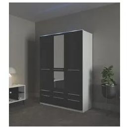 Kleiderschrank Priess "Schrank Garderobe W&auml;scheschrank Barcelona in 5 Breiten", schwarz (schwarz, wei&szlig;), B:140cm H:193cm T:54cm, Holzwerkstoff, Schr&auml;nke, Kleiderschrank, viel Stauraum, ger&auml;umige Schubk&auml;sten, mit Spiegel, MADE IN GERMANY