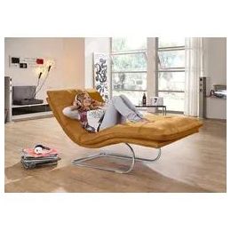 Relaxliege W.Schillig "daily dreams", gelb (brandy s37), B:95cm H:91cm T:170cm, Stoff S37 (100% Polyester), Sofas, in Waffelkissen-Optik, wahlweise mit Motor, Freischwingergestell