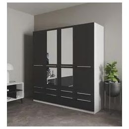 Kleiderschrank Priess "Schrank Garderobe W&auml;scheschrank Barcelona in 5 Breiten", schwarz (schwarz, wei&szlig;), B:185cm H:193cm T:54cm, Holzwerkstoff, Schr&auml;nke, Kleiderschrank, viel Stauraum, ger&auml;umige Schubk&auml;sten, mit Spiegel, MADE IN GERMANY