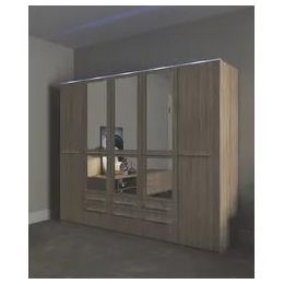 Kleiderschrank Priess "Schrank Garderobe W&auml;scheschrank Barcelona in 5 Breiten", braun (struktureichefarben hell), B:230cm H:193cm T:54cm, Holzwerkstoff, Schr&auml;nke, Kleiderschrank, viel Stauraum, ger&auml;umige Schubk&auml;sten, mit Spiegel, MADE IN GERMANY