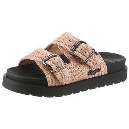 Pantolette Buffalo, Damen, Gr. 37, creme, Textil, Strukturmuster, Schuhe Pantolette, Sommerschuh, Mules, Strandschuh, Schlupfschuh in Ethno-Optik