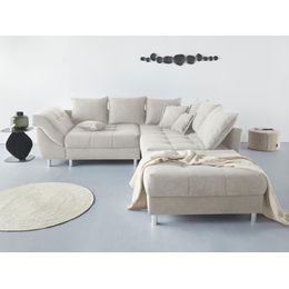 Ecksofa Collection AB "Innsbruck L-Form, B: 247 cm", grau (silbergrau), B:247cm H:87cm T:189cm, Microfaser PRIMABELLE (100% Polyester), Struktur (90% Polyester, 10% Polyacryl), Samtvelours (100% Polyester), Luxus-Microfaser Antiklederoptik (100% Polyester), Sofas, Ecksofa, Set: Sofa & Hocker, 3 Zierkissen, Federkern