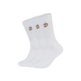 Socken FLIP SOX "Flip Sox Tennissocke mit Motiv 3er Pack", Damen, Gr. 35-38, coffee, 66% Baumwolle, 28% Polyester, 5% Elastodien, 1% Elasthan, bestickt, Socken Socken, 3er Pack Baumwolle aus kontrolliertem Anbau, Feine Motiv-Stickerei