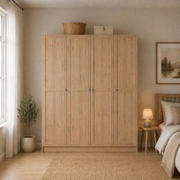 Kleiderschrank Home Affaire "Billund Aufbewahrung Kasten Schrank Stauraum", braun (jackson hickory), B:195,5cm H:200,1cm T:61,7cm, Holzwerkstoff, Schr&auml;nke, Kleiderschrank, mit Rahment&uuml;ren, Einlegeb&ouml;den, 1 Kleiderstange, B: 147 oder 195 cm