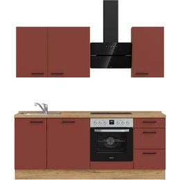 K&uuml;chenzeile Nobilia "Easytouch II", NEU: individuell anpassbar mit gratis Profi-Beratung", rot (k&uuml;che: rot, korpus: eiche sierra nachbildung, arbeitsplatte: eiche sierra nachbildung), B:210,3cm H:216,6cm T:60cm, Komplettk&uuml;chen-Sets, K&uuml;chenzeile, vormontiert, Breite 210 cm, Ausrichtung w&auml;hlbar, wahlw. mit E-Ger&auml;ten