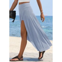 Maxirock Lascana, Damen, Gr. 44, rauchblau, Jersey, Obermaterial: 95% Viskose, 5% Elasthan, unifarben, figurumspielend kn&ouml;chellang, R&ouml;cke Maxirock, mit integrierter Shorts und kleiner Tasche, Strandrock, Sommerrock