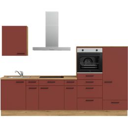 K&uuml;chenzeile Nobilia "Easytouch I", NEU: individuell anpassbar mit gratis Profi-Beratung", rot (k&uuml;che: rot, korpus: eiche sierra nachbildung, arbeitsplatte: eiche sierra nachbildung), B:300,3cm H:216,6cm T:60cm, Komplettk&uuml;chen-Sets, K&uuml;chenzeile, vormontiert, Breite 300 cm, Ausrichtung w&auml;hlbar, wahlw. mit E-Ger&auml;ten