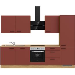 K&uuml;chenzeile Nobilia "Easytouch II", NEU: individuell anpassbar mit gratis Profi-Beratung", rot (k&uuml;che: rot, korpus: eiche sierra nachbildung, arbeitsplatte: eiche sierra nachbildung), B:300,3cm H:216,6cm T:60cm, Komplettk&uuml;chen-Sets, K&uuml;chenzeile, vormontiert, Breite 300 cm, Ausrichtung w&auml;hlbar, wahlw. mit E-Ger&auml;ten
