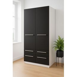 Kleiderschrank Priess "Schrank Garderobe W&auml;scheschrank Barcelona in 5 Breiten", schwarz (schwarz, wei&szlig;), B:94cm H:193cm T:54cm, Holzwerkstoff, Schr&auml;nke, Kleiderschrank, viel Stauraum, ger&auml;umige Schubk&auml;sten, mit Spiegel, MADE IN GERMANY