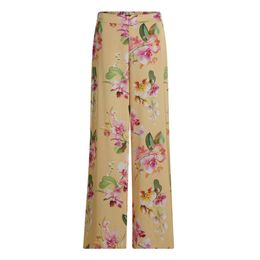 Marlene-Hose Vera Mont "Damen mit Blumenprint", Damen, Gr. 34, Normalgr&ouml;&szlig;en, gelb, ros&eacute;, Satin, Obermaterial: 100% Polyester; Futter: 100% Polyester, weit lang, Hosen
