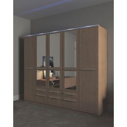 Kleiderschrank Priess "Schrank Garderobe W&auml;scheschrank Barcelona in 5 Breiten", braun (edelbuchefarben), B:230cm H:193cm T:54cm, Holzwerkstoff, Schr&auml;nke, Kleiderschrank, viel Stauraum, ger&auml;umige Schubk&auml;sten, mit Spiegel, MADE IN GERMANY
