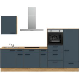 K&uuml;chenzeile Nobilia "Easytouch I", NEU: individuell anpassbar mit gratis Profi-Beratung", blau (k&uuml;che: blau, korpus: eiche sierra nachbildung, arbeitsplatte: eiche sierra nachbildung), B:300,3cm H:216,6cm T:60cm, Komplettk&uuml;chen-Sets, K&uuml;chenzeile, vormontiert, Breite 300 cm, Ausrichtung w&auml;hlbar, wahlw. mit E-Ger&auml;ten