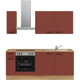 K&uuml;chenzeile Nobilia "Easytouch I", NEU: individuell anpassbar mit gratis Profi-Beratung", rot (k&uuml;che: rot, korpus: eiche sierra nachbildung, arbeitsplatte: eiche sierra nachbildung), B:210,3cm H:216,6cm T:60cm, Komplettk&uuml;chen-Sets, K&uuml;chenzeile, vormontiert, Breite 210 cm, Ausrichtung w&auml;hlbar, wahlw. mit E-Ger&auml;ten