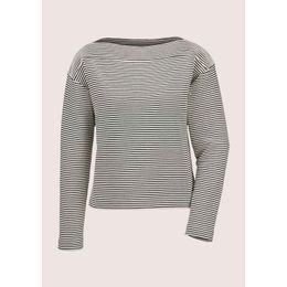 Madeleine Mode Langarmshirt MADELEINE "Sweatshirt Ringel-Shirt", Damen, Gr. 46, schwarz (schwarz, wollwei&szlig;), Obermaterial: 49% Baumwolle CO. 31% Polyester PES. 17% Viskose CV. 3% Elasthan EL., Modern, normal, U-Boot-Ausschnitt, Shirts Langarmshirt