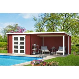 Gartenhaus Lasita Maja "Novia 275 Plus", rot (schwedenrot), ohne Fu&szlig;boden, R&uuml;ckwand, ohne Dacheindeckung, Massivholz, Gartenh&auml;user, Gartenhaus, Blockbohlenhaus 28mm, mit Anbau