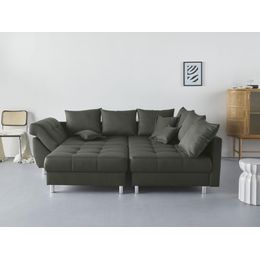 Ecksofa Collection AB "Innsbruck L-Form, B: 247 cm", gr&uuml;n (flaschengr&uuml;n), B:247cm H:87cm T:189cm, Microfaser PRIMABELLE (100% Polyester), Struktur (90% Polyester, 10% Polyacryl), Samtvelours (100% Polyester), Luxus-Microfaser Antiklederoptik (100% Polyester), Sofas, Ecksofa, Set: Sofa & Hocker, 3 Zierkissen, Federkern
