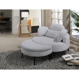 Loveseat OTTO HOME "Riko Sessel, B: 110 cm, Sitzh&ouml;he: 44 cm", hellgrau, B:110cm H:84cm T:110cm, 100%PES, Sessel, XXL- Sessel, mit Stauraumhocker, R&uuml;ckenst&uuml;tze & 4 Zierkissen