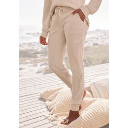 Relaxhose s.Oliver, Damen, Gr. 32/34, N-Gr, beige (creme), Rippware, Obermaterial: 100% Baumwolle, unifarben, Basic, bequem lang, Hosen Relaxhose, Sweathose aus Ripp-Qualit&auml;t mit Einrifftaschen, Loungewear