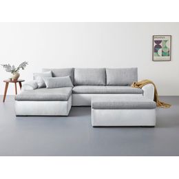 Ecksofa Home Affaire "Win L-Form, B: 285 cm - OTTO. Verl&auml;ssliche Qualit&auml;t.", grau (silbergrau), B:285cm H:85cm T:176cm, 100% Polyester, Sofas, Ecksofa, 2 Zierkissen, optional Bettfunktion & Bettkasten