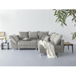 Ecksofa Collection AB "Innsbruck L-Form, B: 247 cm", grau (silbergrau), B:247cm H:87cm T:189cm, Microfaser PRIMABELLE (100% Polyester), Struktur (90% Polyester, 10% Polyacryl), Samtvelours (100% Polyester), Luxus-Microfaser Antiklederoptik (100% Polyester), Sofas, Ecksofa, 3 Zierkissen, Federkern